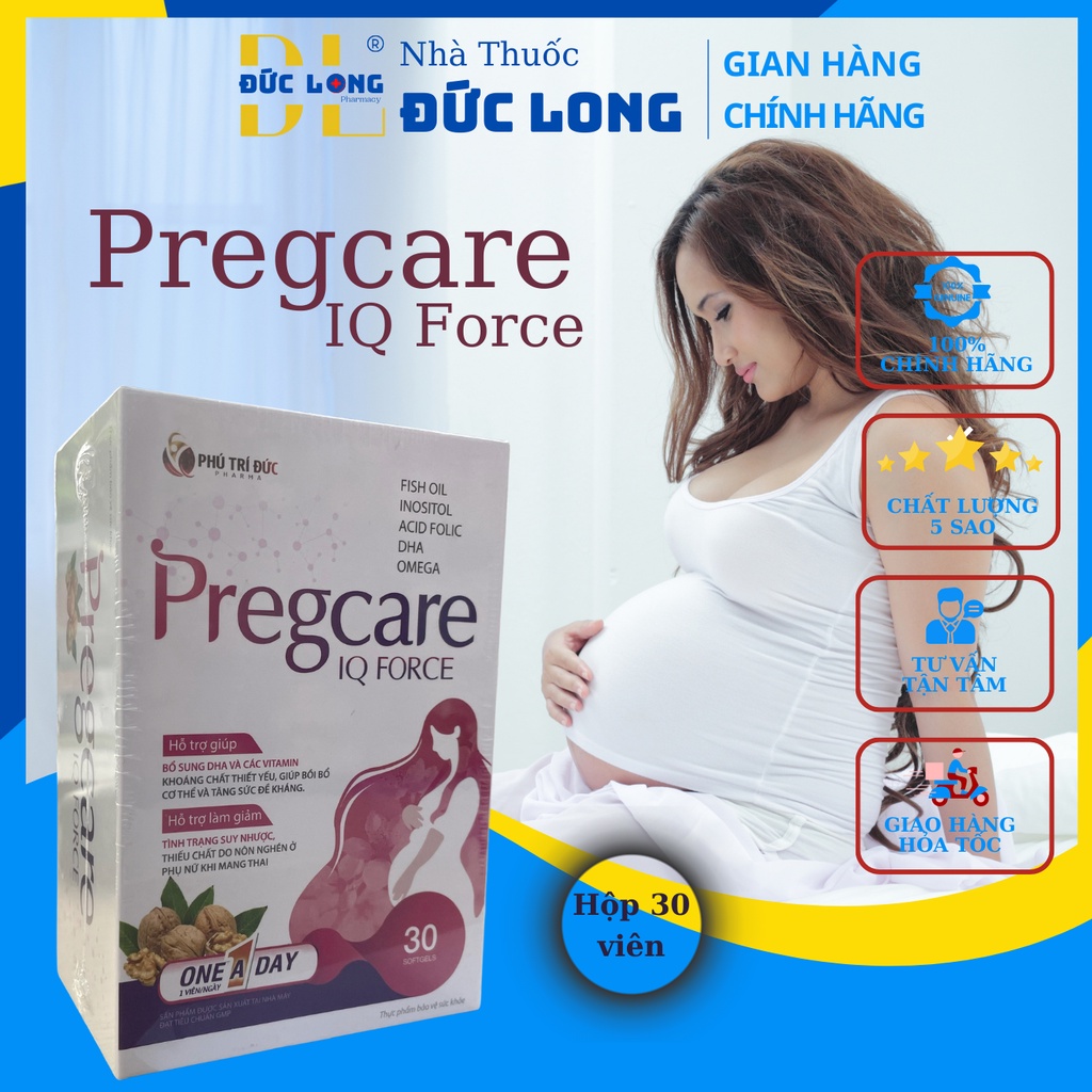 Pregcare IQ Force bổ sung DHA, Omega, EPA, Acid folic, Canxi, Vitamin khoáng chất cho bà bầu ...