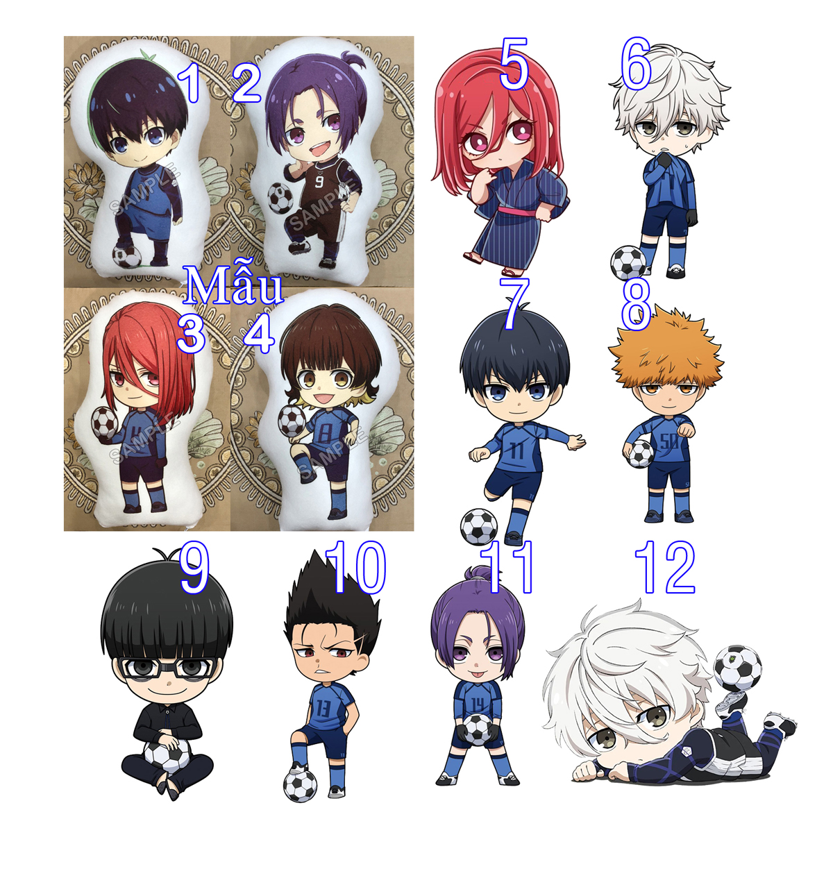Gối ôm chibi blue lock Isagi Yoichi Bachira Meguru Chigiri Hyoma ...