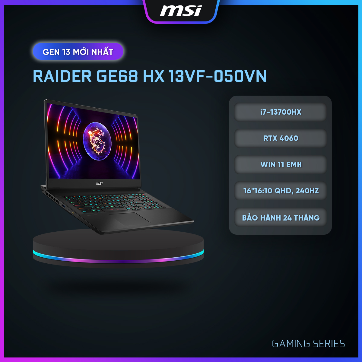 MSI Laptop Raider GE78HX 13VF-050VNIntel i7-13700HXRTX 4060Ram DDR5 ...