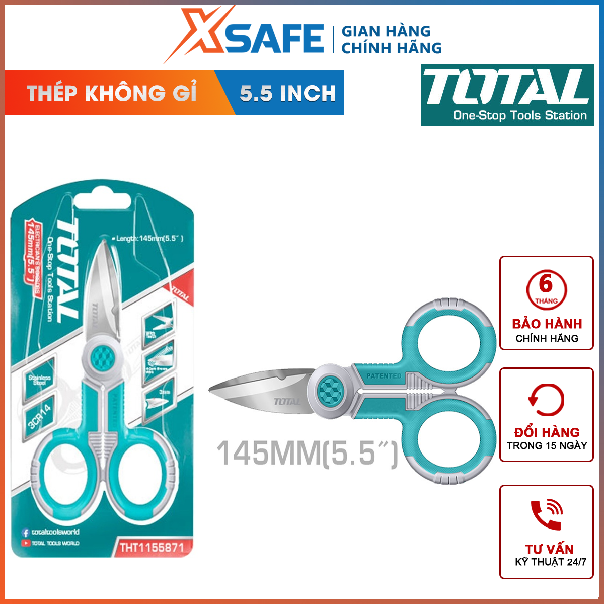 Kéo thợ điện TOTAL THT1155871 | kéo mini cho thợ điện kích thước 145mm ...