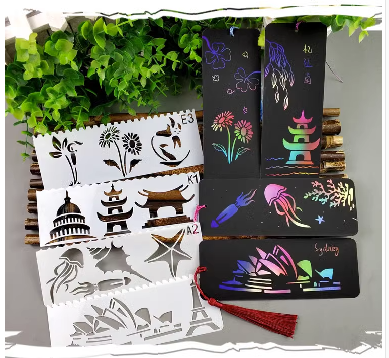 8 khuôn rỗng hoạt hình tập vẽ tranh, thước rỗng vẽ tranh trang trí sổ ...