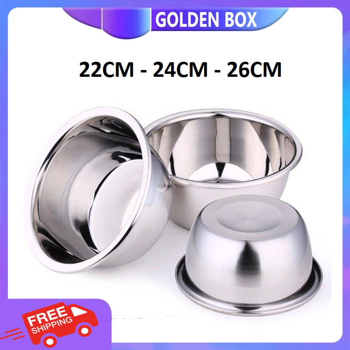 [BỘ 3 THAU INOX] Thau Rửa rau củ quả bằng inox 22CM - 24CM - 26CM ...