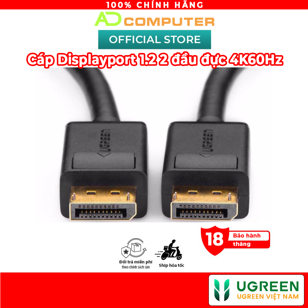 Dây cáp DisplayPort 2 đầu đực tốc độ 21.6Gbps UGREEN DP102 - Hàng phân ...