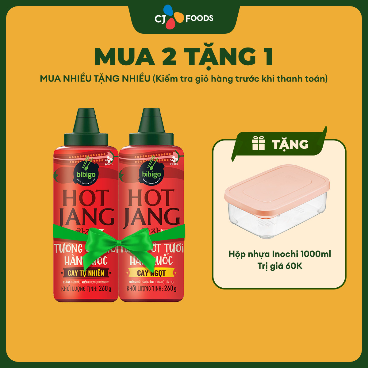 HCMTặng Hộp Inochi Combo 2 chai Tương Ớt Tươi Hàn Quốc Bibigo Hot Jang ...