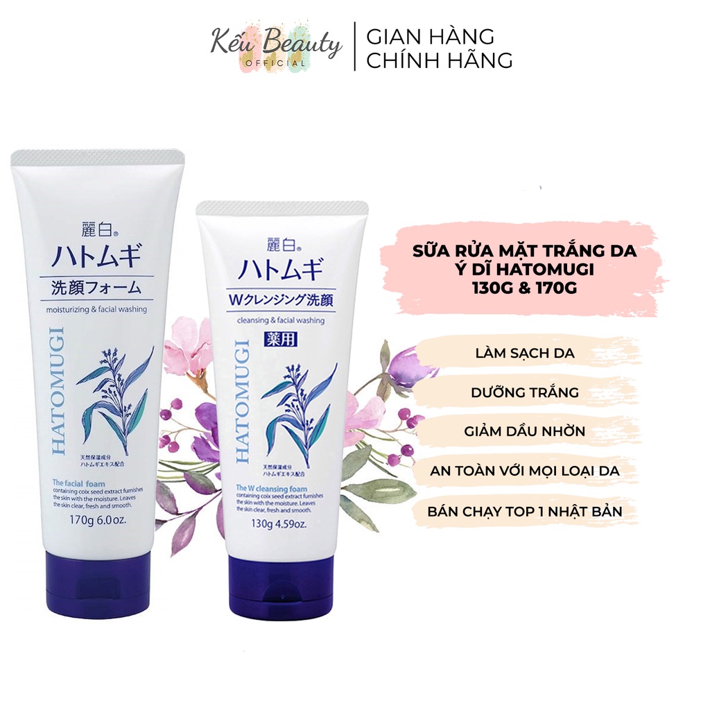Sữa rửa mặt trắng da hạt ý dĩ HATOMUGI nội địa Nhật 130g chính hãng - MixASale