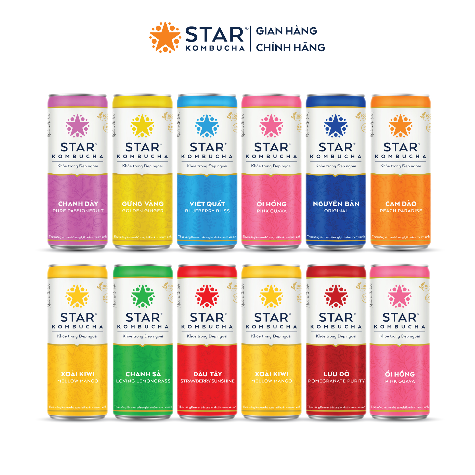 Thùng 12 lon trà STAR KOMBUCHA All-in-one (250ml/lon) - Trà lên men vi ...