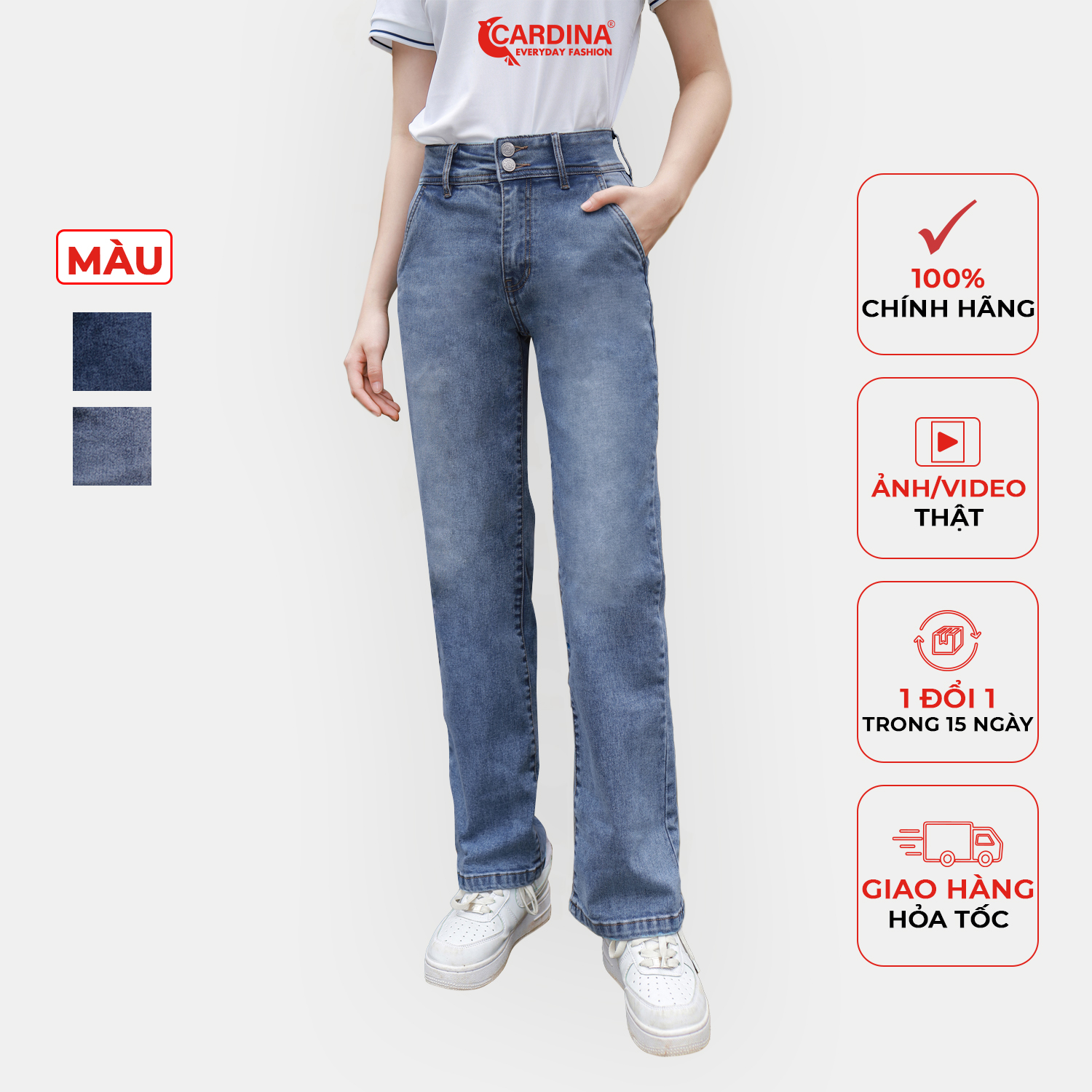 Quần Jeans Nữ CARDINA Cao Cấp Dáng Ống Đứng Có Khuy Khỏe Khoắn Trẻ ...