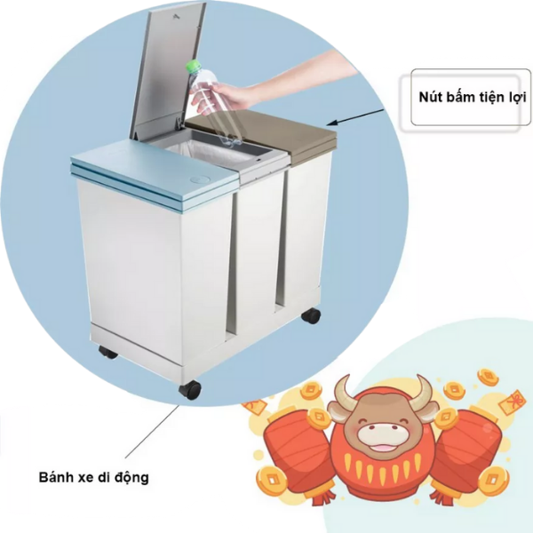 Thùng rác thông minh HIRO INOCHI 2 Ngăn bấm nút tự động mở nắp phân ...