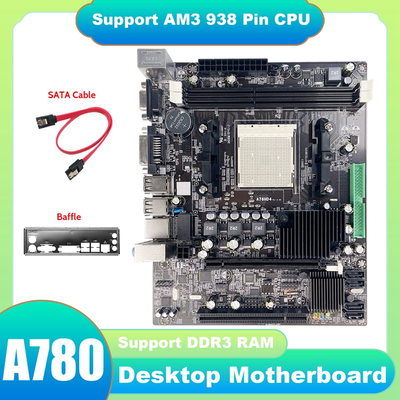 A780 Motherboard+SATA Cable+Baffle AM3-938 Pin SATA DDR3 Support 8GB ...