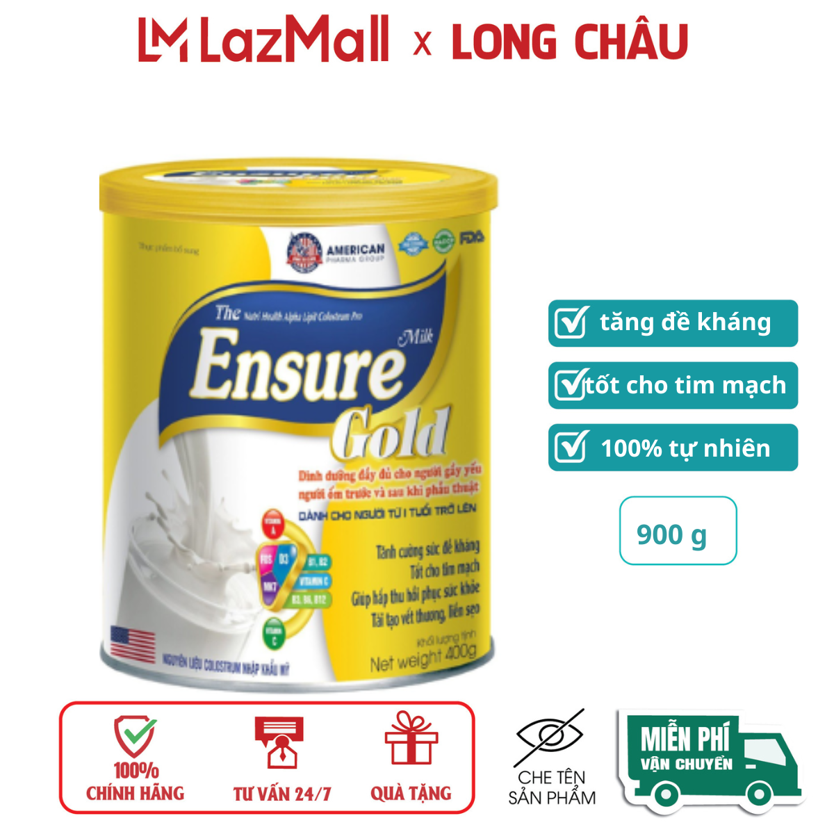 (Chính hãng 900gr) Sữa Ensure gold tăng cường sức đề kháng tốt cho tim ...