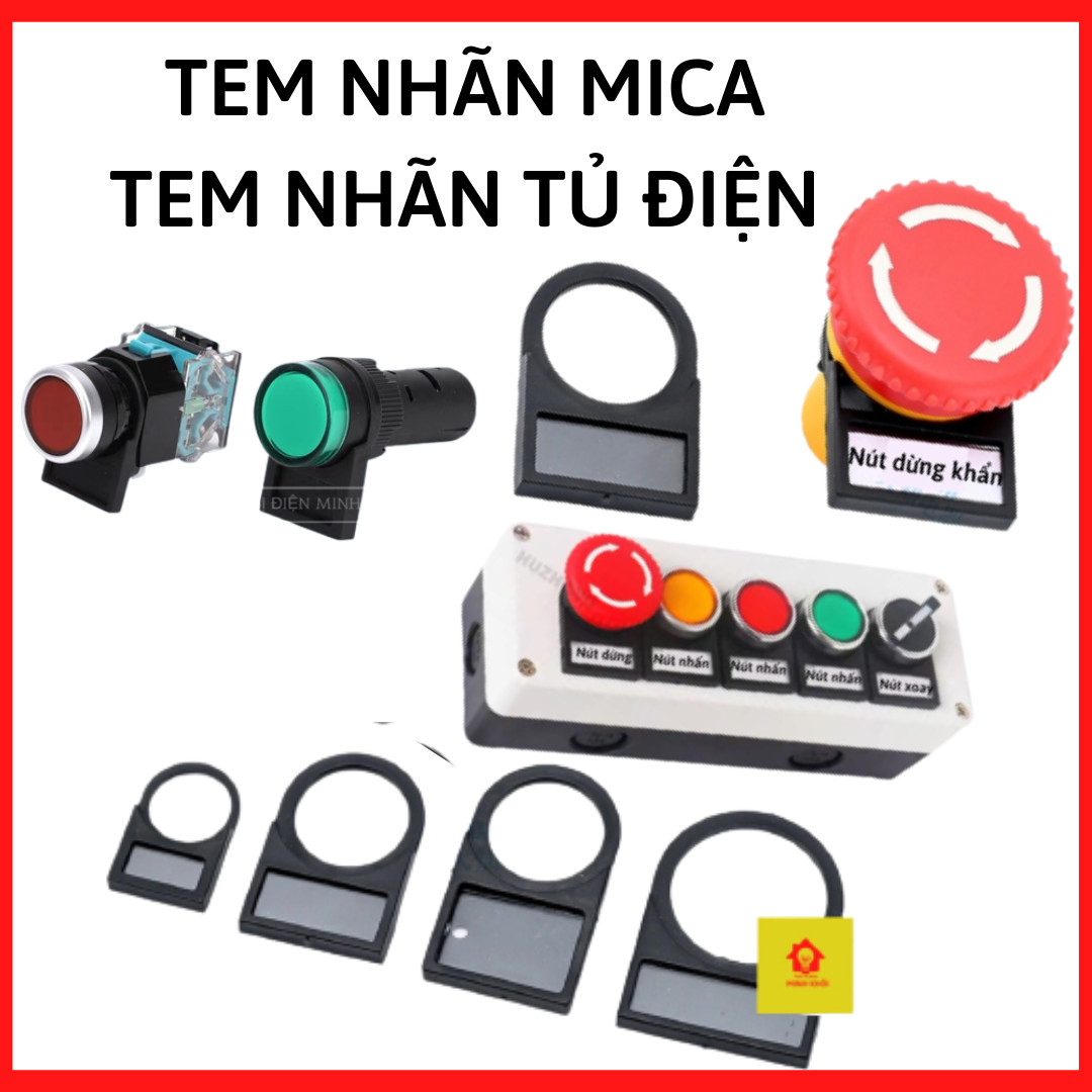 tem nhãn mica phi 22 và phi 25mm, tem nhãn tủ điện,tem nhãn mác mica ...