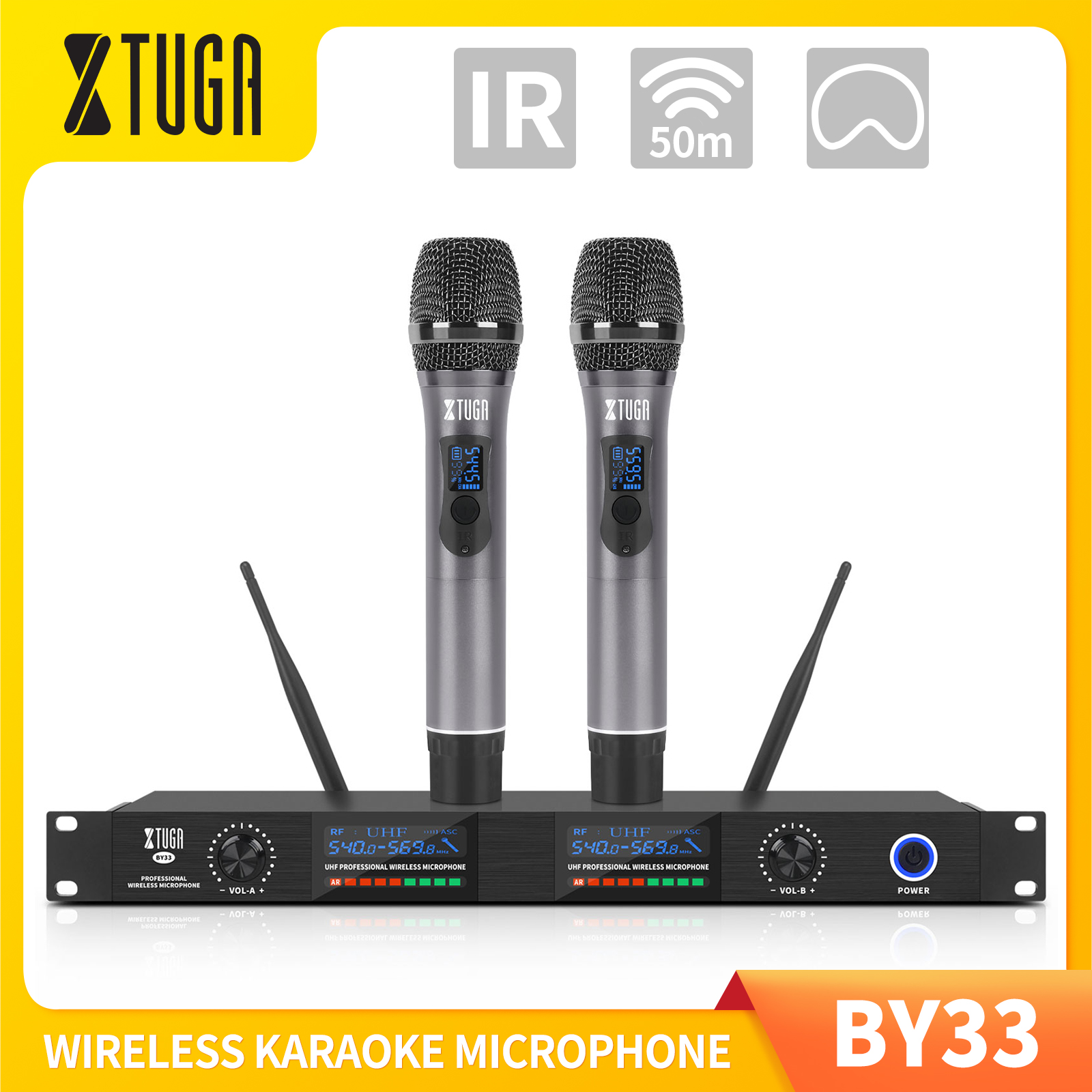 Xtuga BY33 Chuyên Nghiệp 2 kênh UHF Hệ thống micro không dây Với 2 Cầm Tay Không Dây Microphone ...
