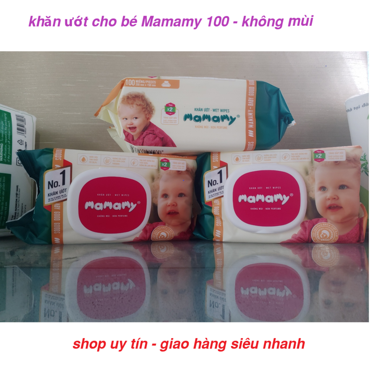 Khăn giấy ướt Mamamy có nắp hộp 100 tờ, 80 tờ không mùi - MixASale