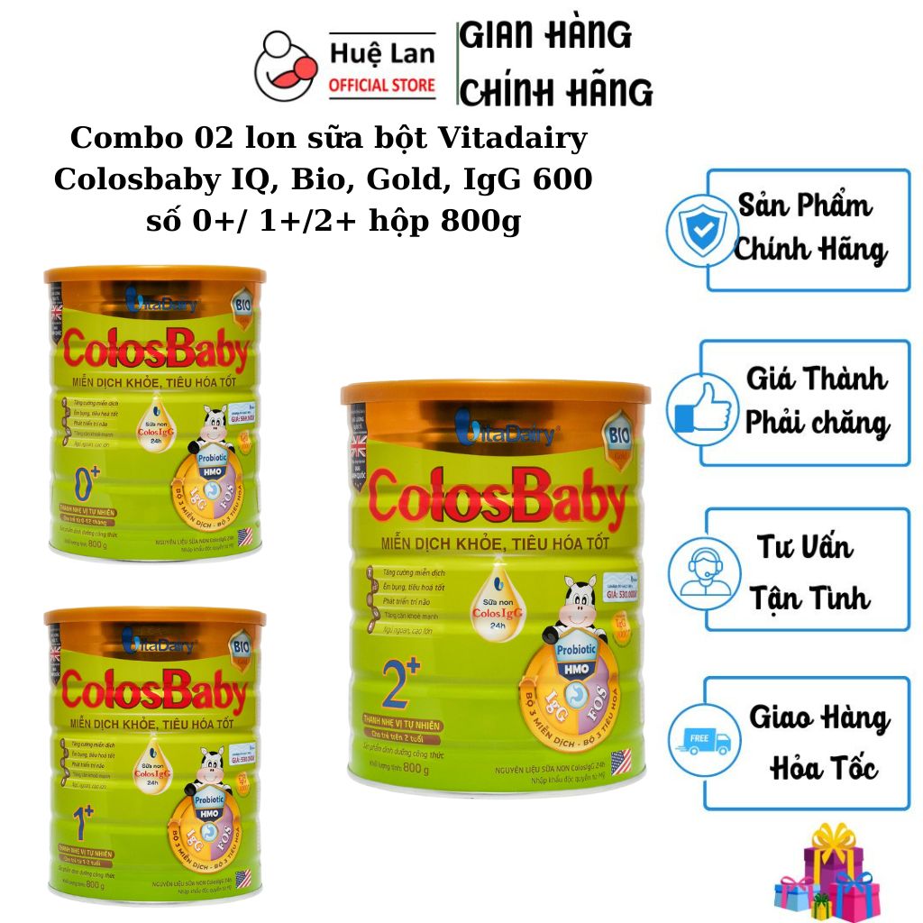 Combo 02 lon sữa bột Vitadairy Colosbaby IQ Bio Gold IgG 600 miễn dịch ...
