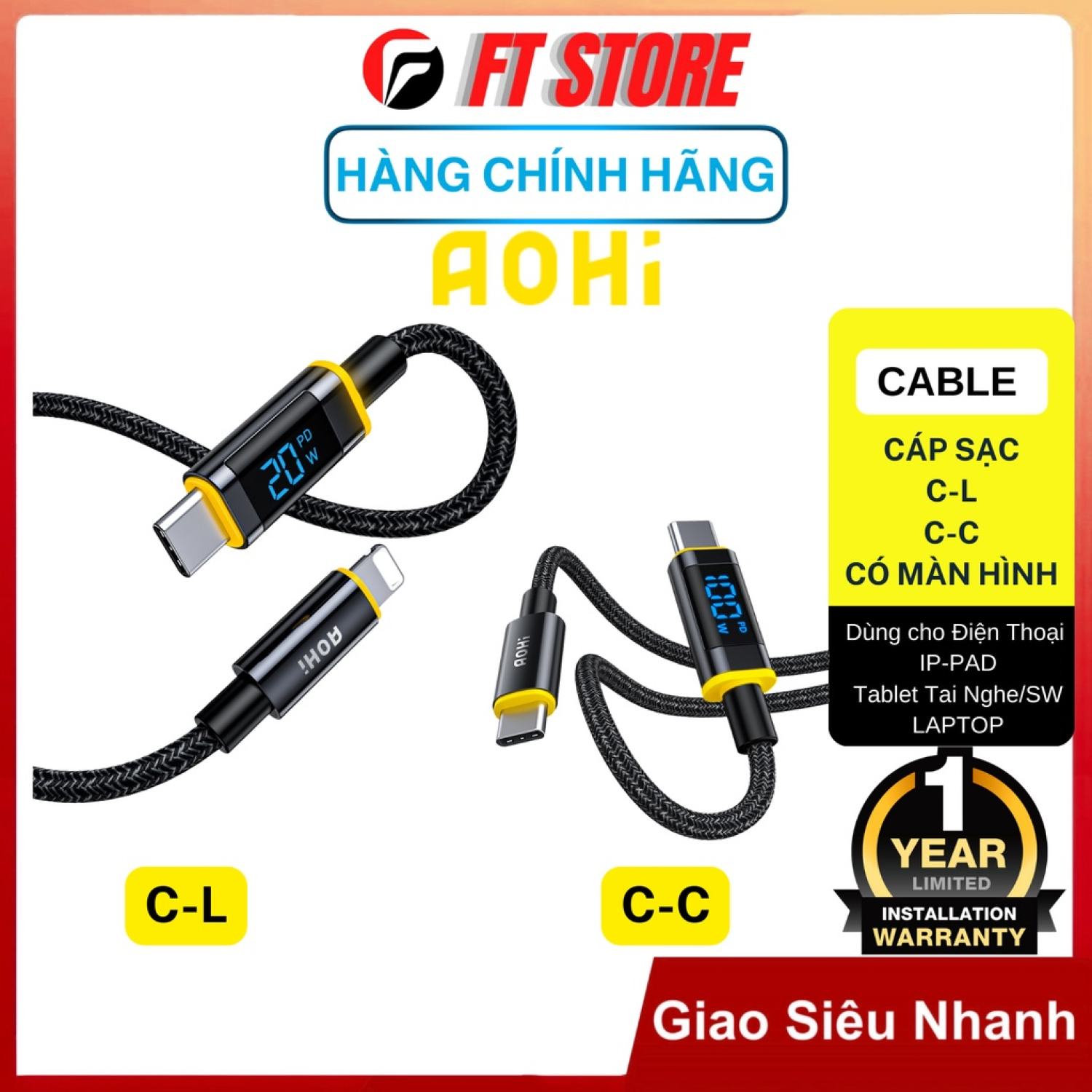 GIAO HỎA TỐC Cáp sạc nhanh AOHI bọc dù siêu bền Magline Pro AOC-L009 C ...