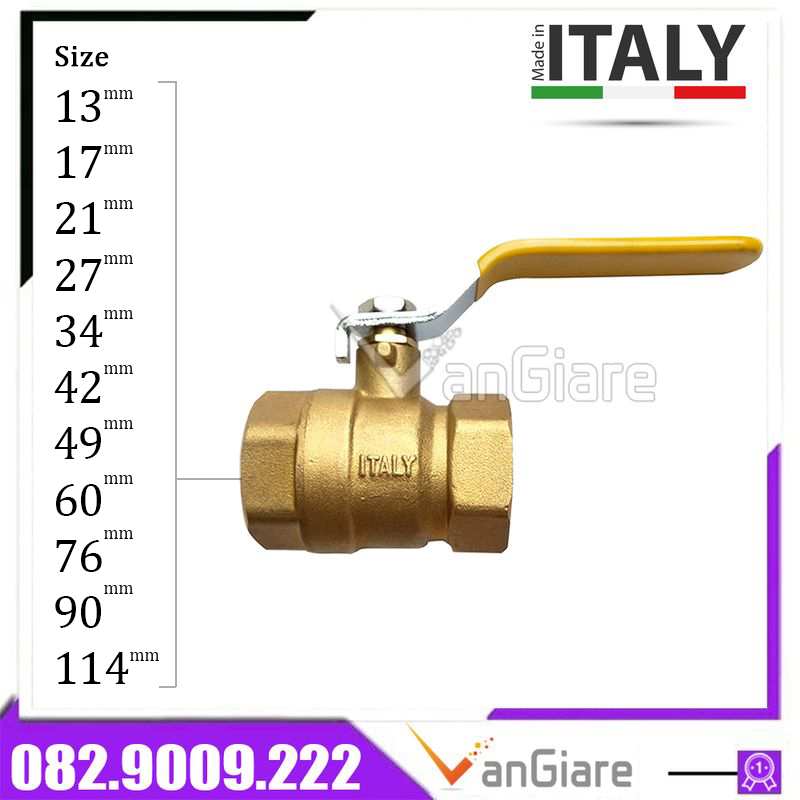 Van bi thau Italy - van khóa nước tay gạt đồng phi 13 21 27 34 42 49 60 ...