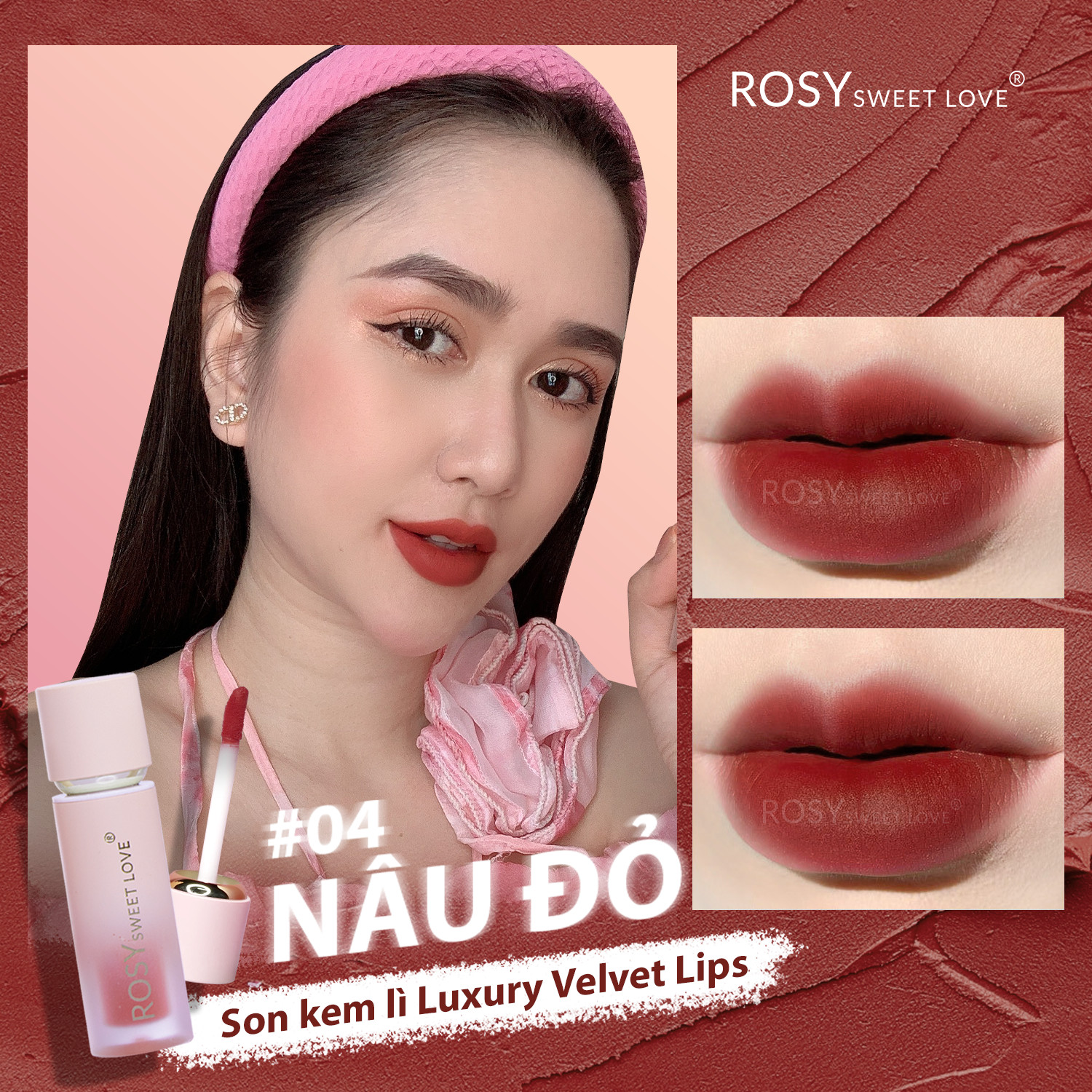 Son Kem Lì Rosy Luxury Velvet Lips Nâu Đỏ Màu Siêu Lì, Mềm Mượt | Lazada.vn