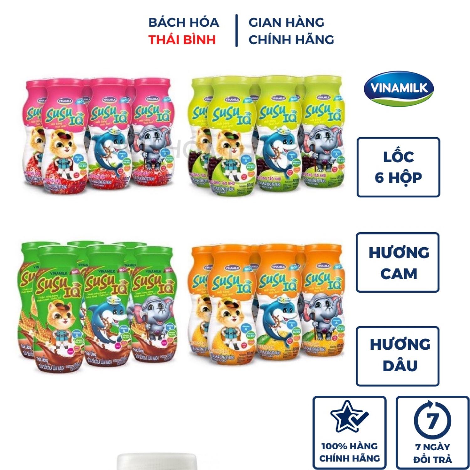 Lốc 6 Chai 80ml Sữa Chua Uống Susu IQ Hương Cam - Dâu - Phô Mai - MixASale
