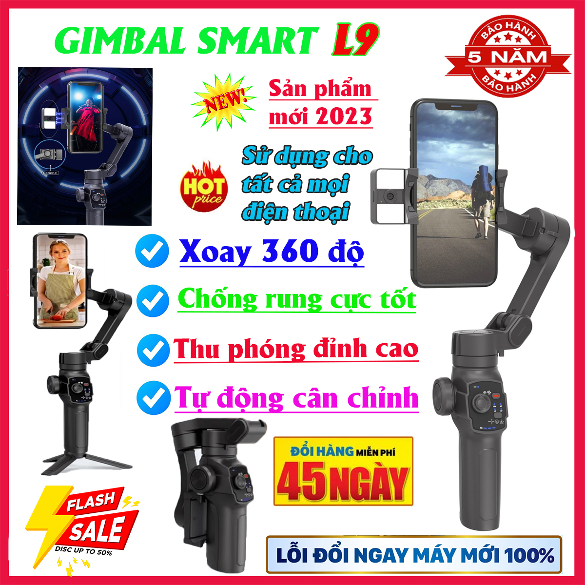 Gimbal chống rung điện thoại, Gậy quay phim 3-Axis L9, Gimball chống rung điện thoại, Tay cầm ...