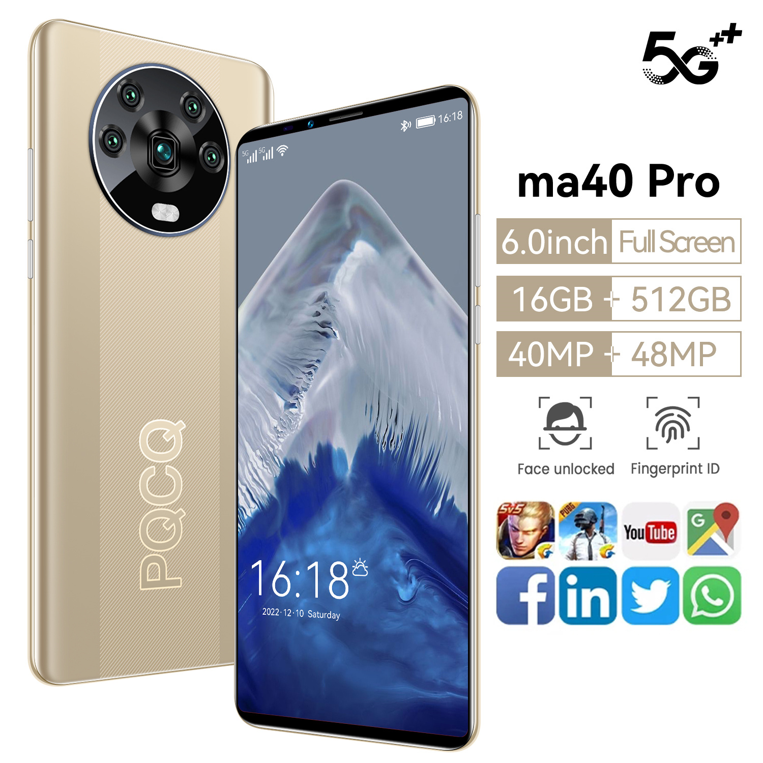 2023 New ma40 Pro 6.0INCH mới Điện thoại di động giá rẻ 5G tiết kiệm ...