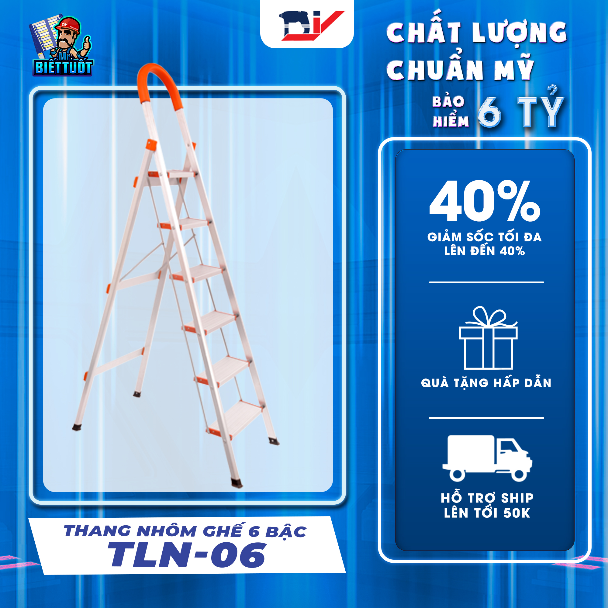 [THANG DIY] Thang Nhôm Ghế 4 5 6 Bậc Có Tay Vịn DIY TLN-04/TLN-05/TLN-06 tải trọng 150kg Hàng ...