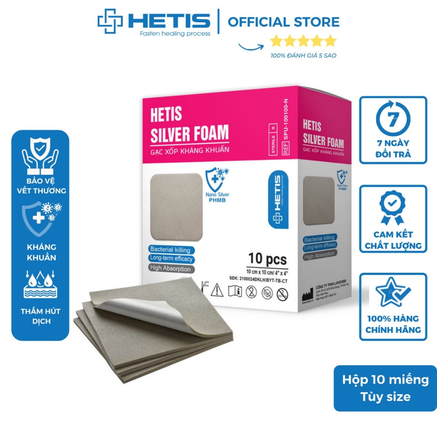 [Vết loét tỳ đè nhiễm trùng] Gạc xốp kháng khuẩn hút dịch chống tỳ đè tinh chất Bạc liền sẹo ...