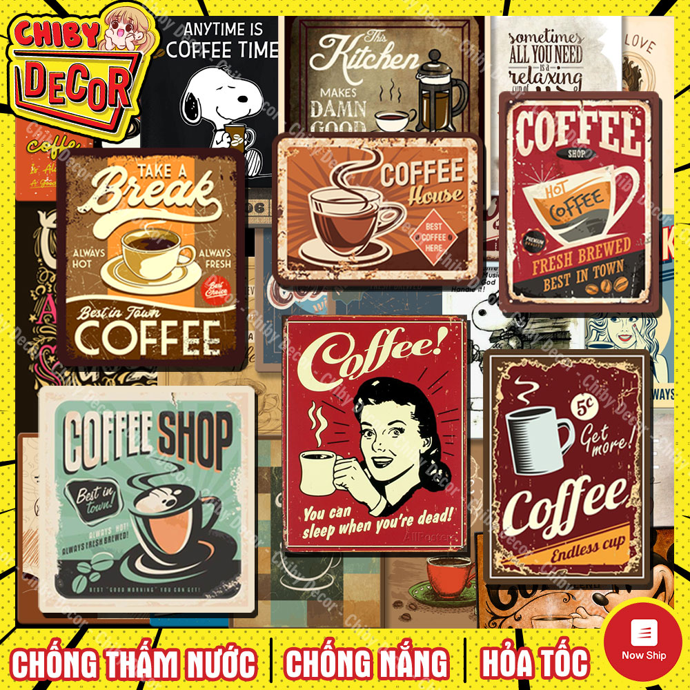 Sticker Retro Vintage Chủ đề Coffee 🌈 Decal Cà Phê Chống nước, Nhãn dán ...