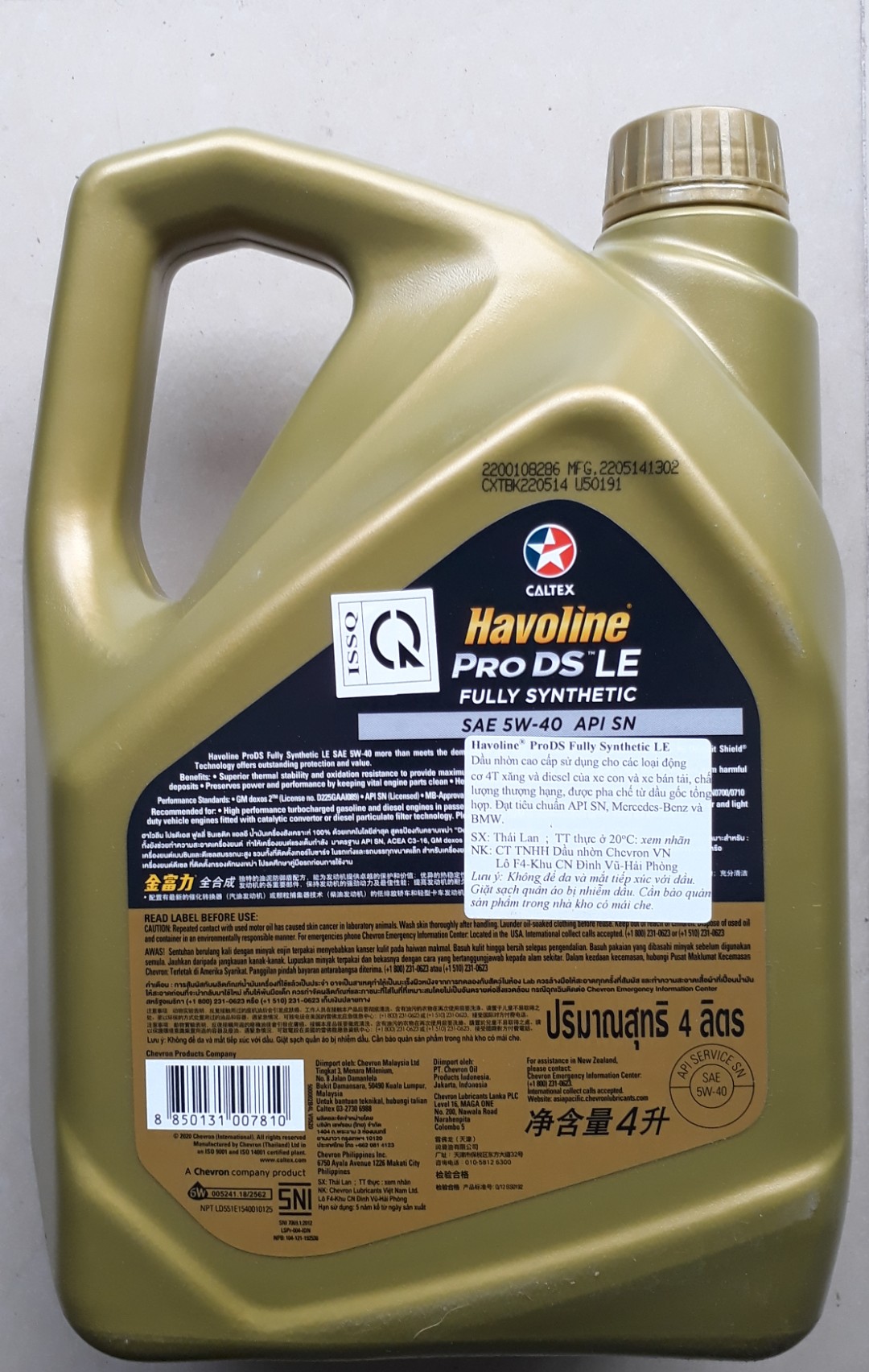Dầu xe động cơ xăngdiesel Caltex Havoline ProDS Fully Synthetic LE -SN ...