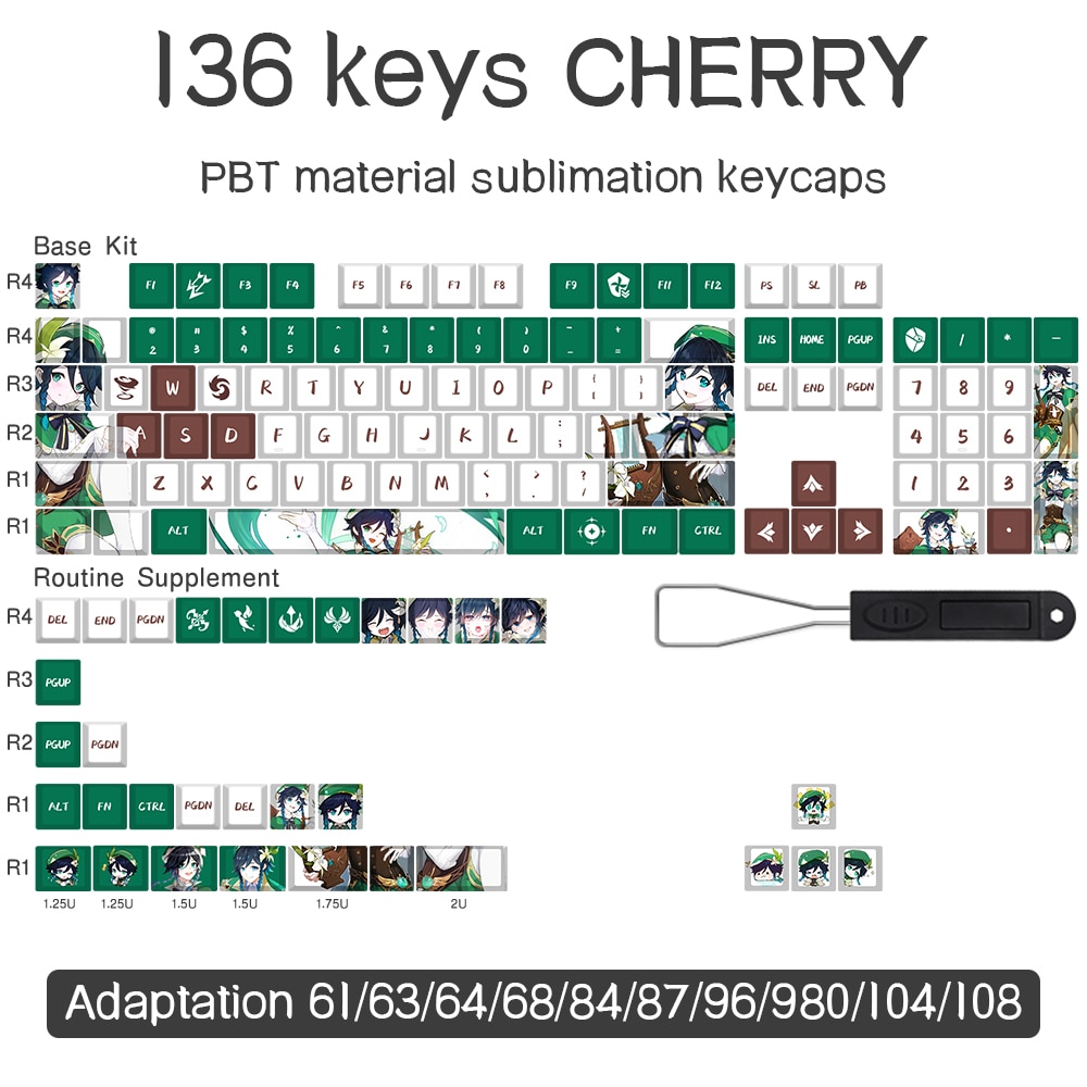Genshin Impact Venti Keycaps 136 Keys Cherry Profile PBT Sublimation ...