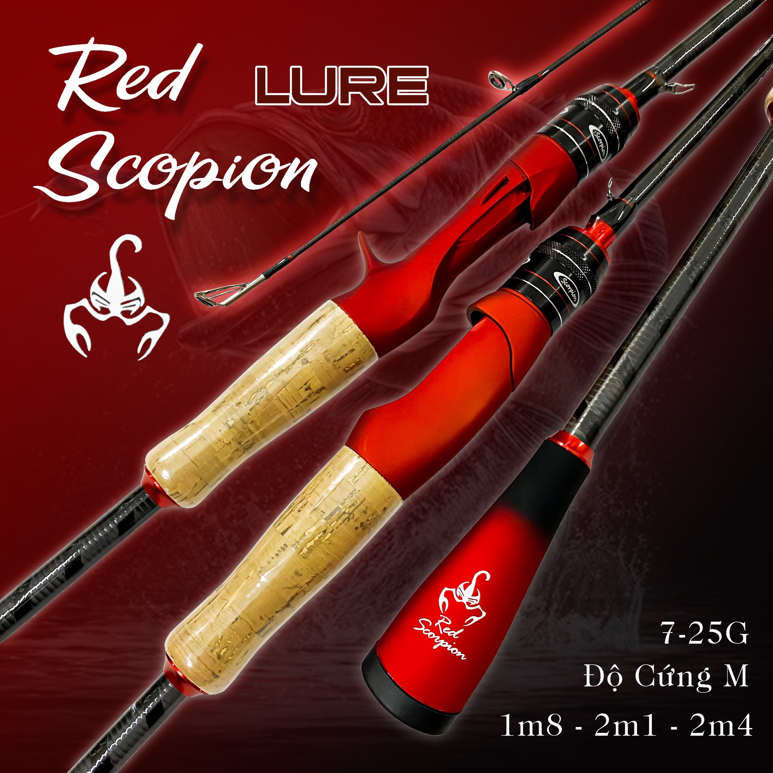 Cần câu lure Red Scopion cần lure cao cấp khoen Sic Carbon chéo 2 lớp ...