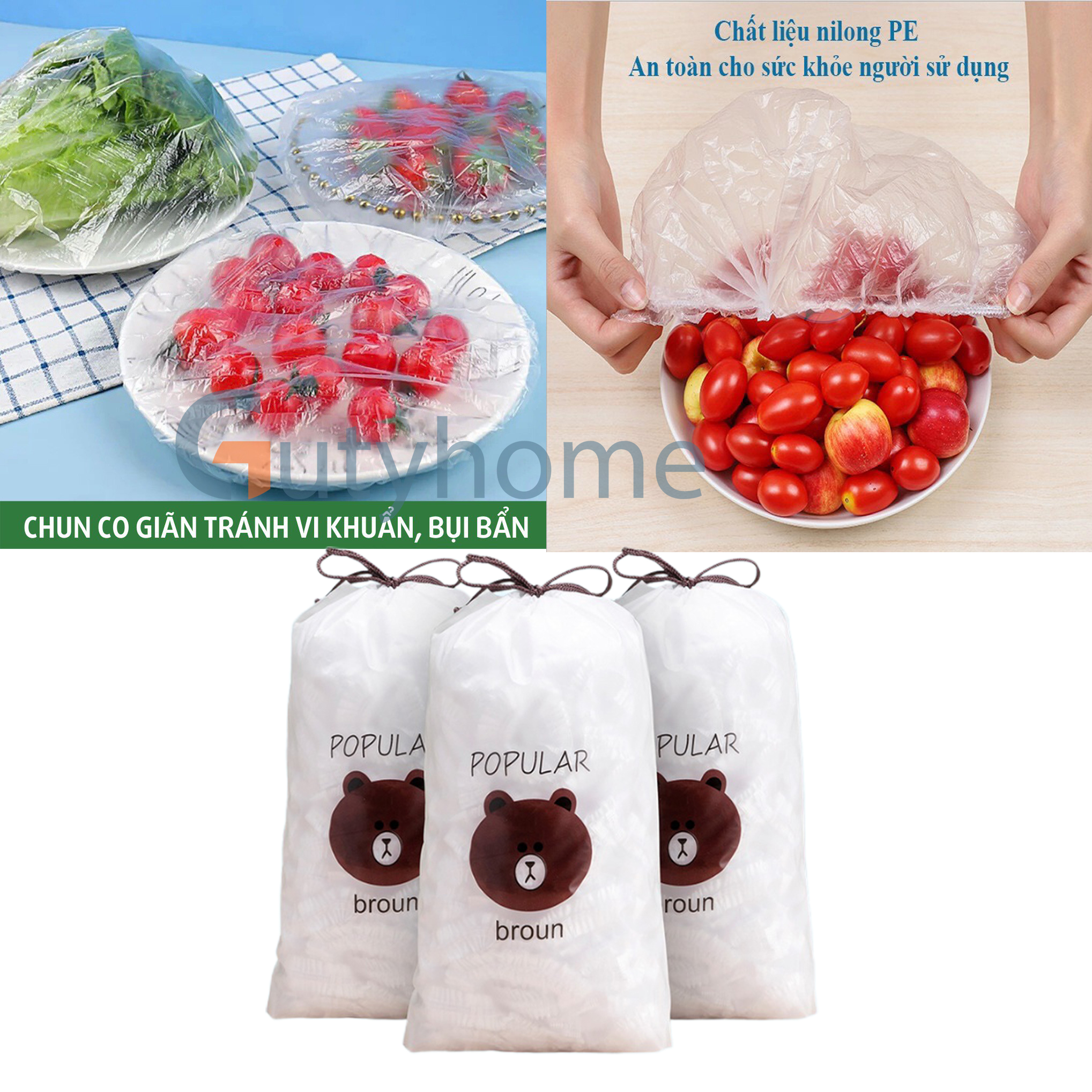 Combo 100 màng bọc thực phẩm, túi bọc thực phẩm nilong có chun co giãn ...