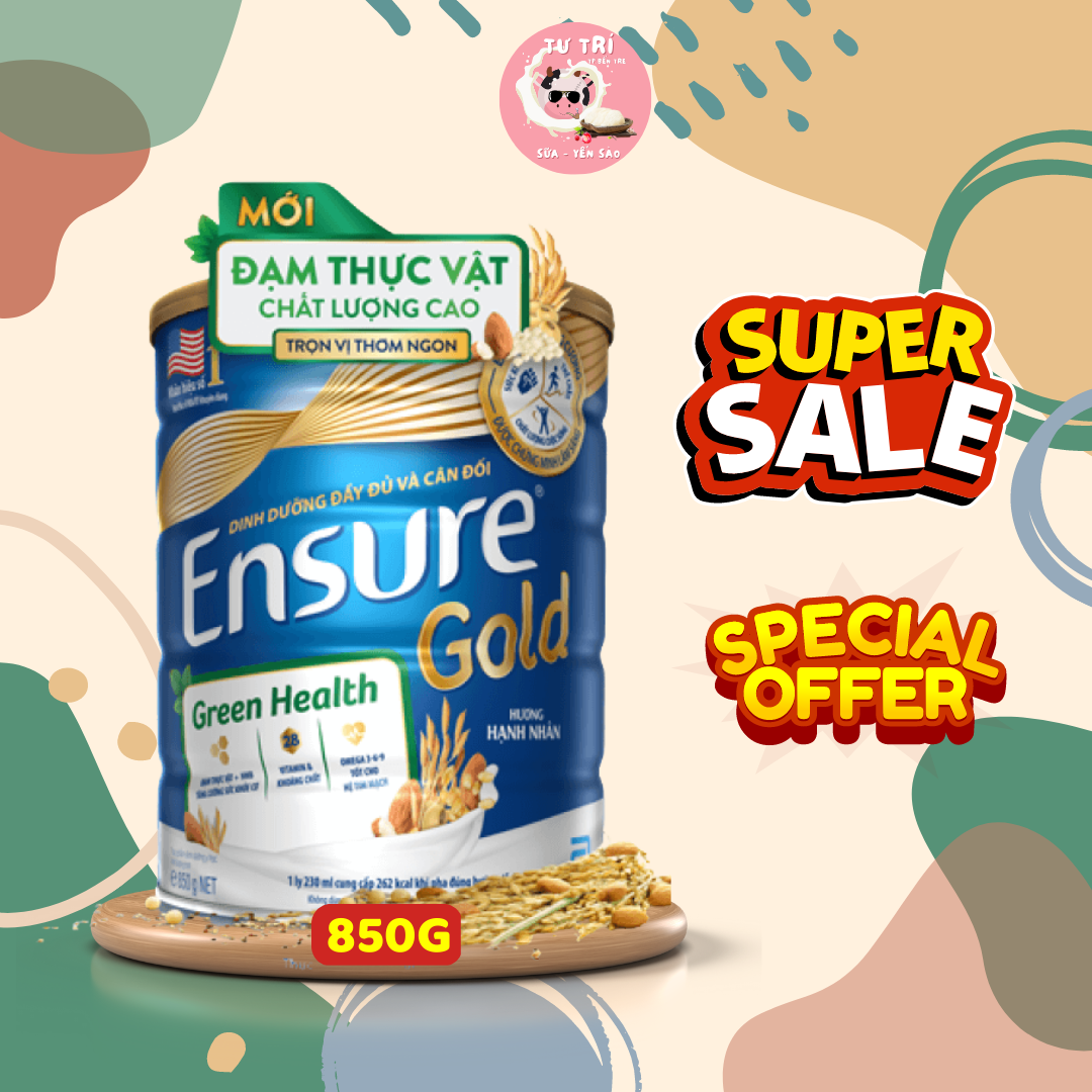 Sữa bột Ensure Gold Green Health Đạm thực vật lon 850g hương hạnh nhân ...