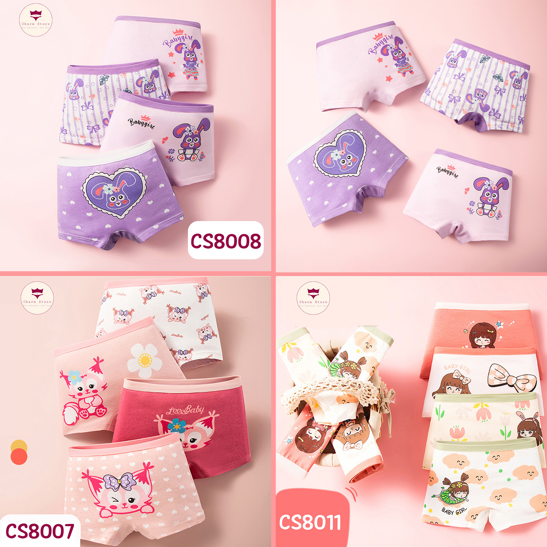 Charm Store - Set 4 quần chip đùi bé gái từ 12-45kg (2-12 tuổi) siêu dễ ...