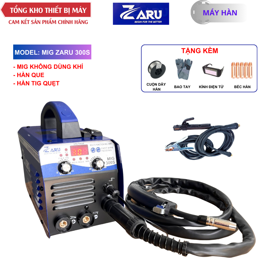 Máy hàn Mig Zaru 300S không dùng khí sử dụng cuộn dây 1kg , 3 chức hàn: hàn mig , hàn que , hàn ...