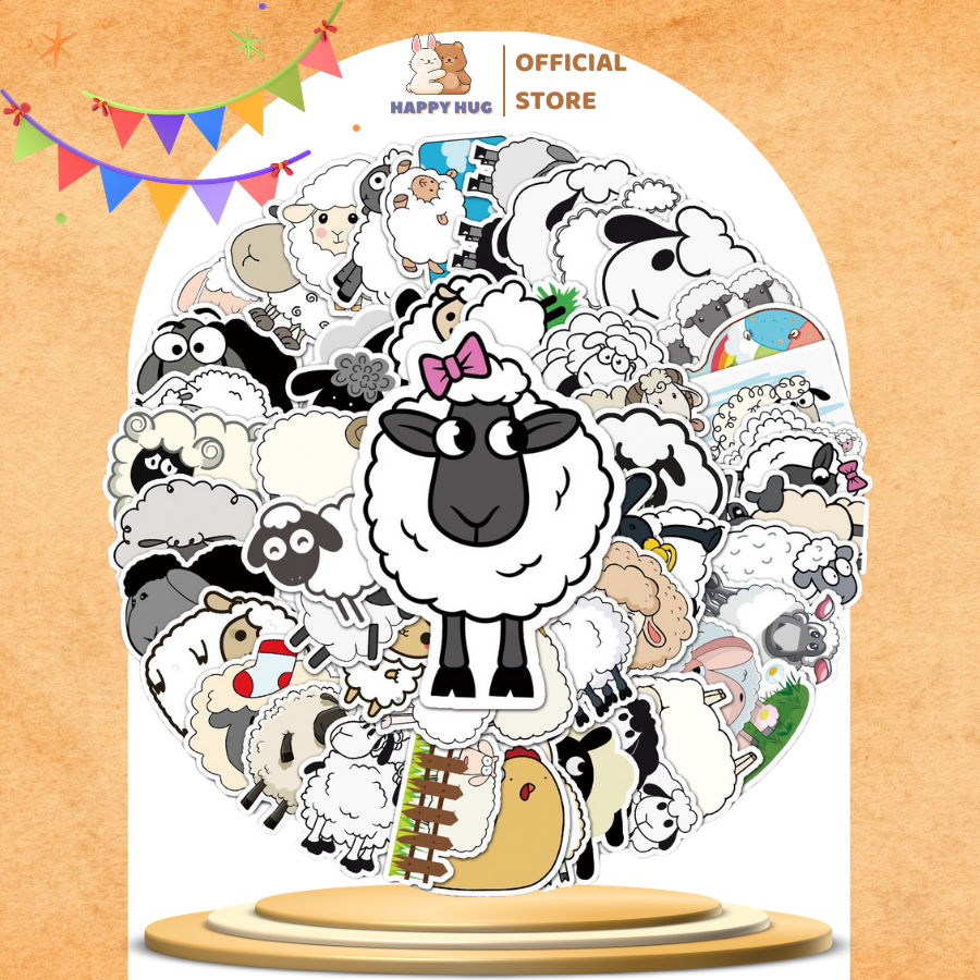 Sticker cute SET 50 TẤM hình CỪU, hình dán mũ bảo hiểm, trang trí sổ ...