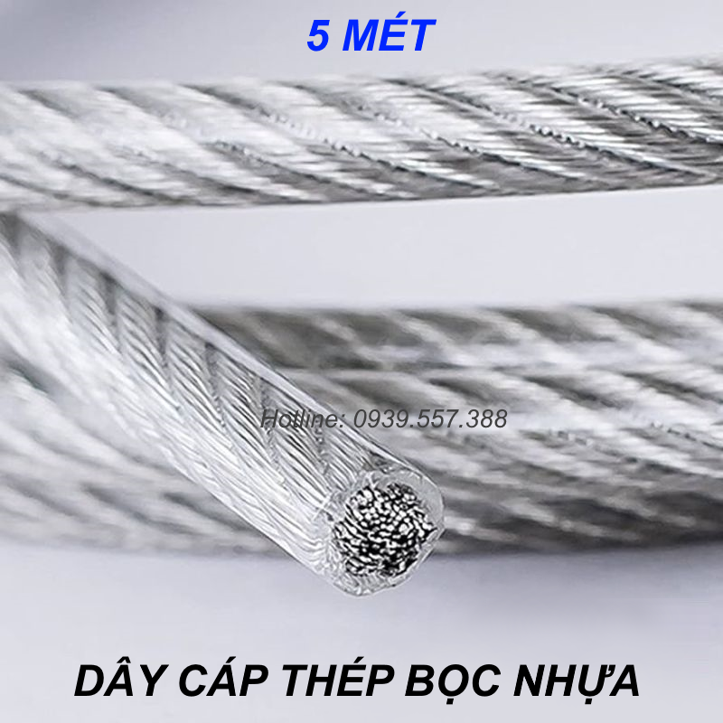DÂY CÁP THÉP BỌC NHỰA, CÁP LỤA BỌC NHỰA, CÁP MẠ KẼM BỌC NHỰA PVC PHI 3mm, 4mm, 5mm, 6mm, 8mm ...