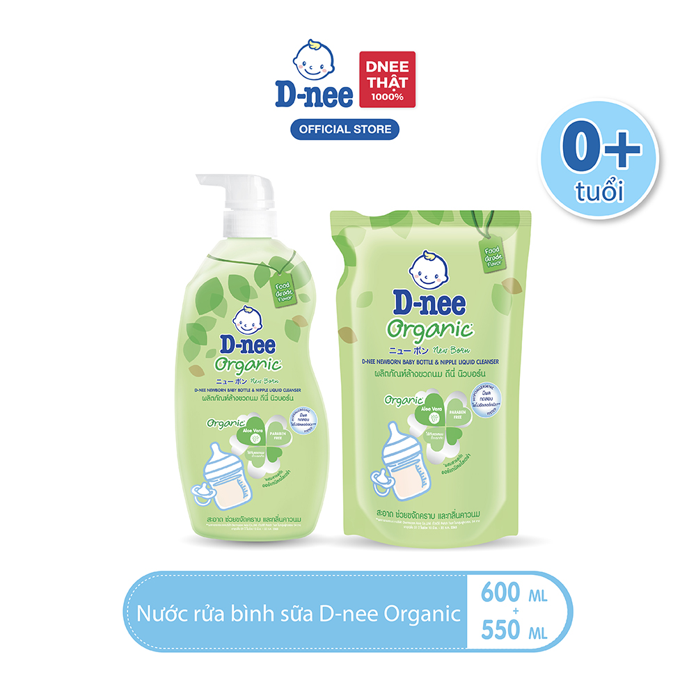 Nước rửa bình sữa D-nee Organic 600 ML (Chai) + Nước rửa bình sữa D-nee Organic 550 ML | Lazada.vn