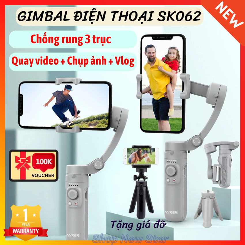 🎁Tặng kèm giá đỡ Tripod🎁 Gậy gimbal chống rung cho điện thoại 3 Axis SK062 quay phim, chụp ảnh ...