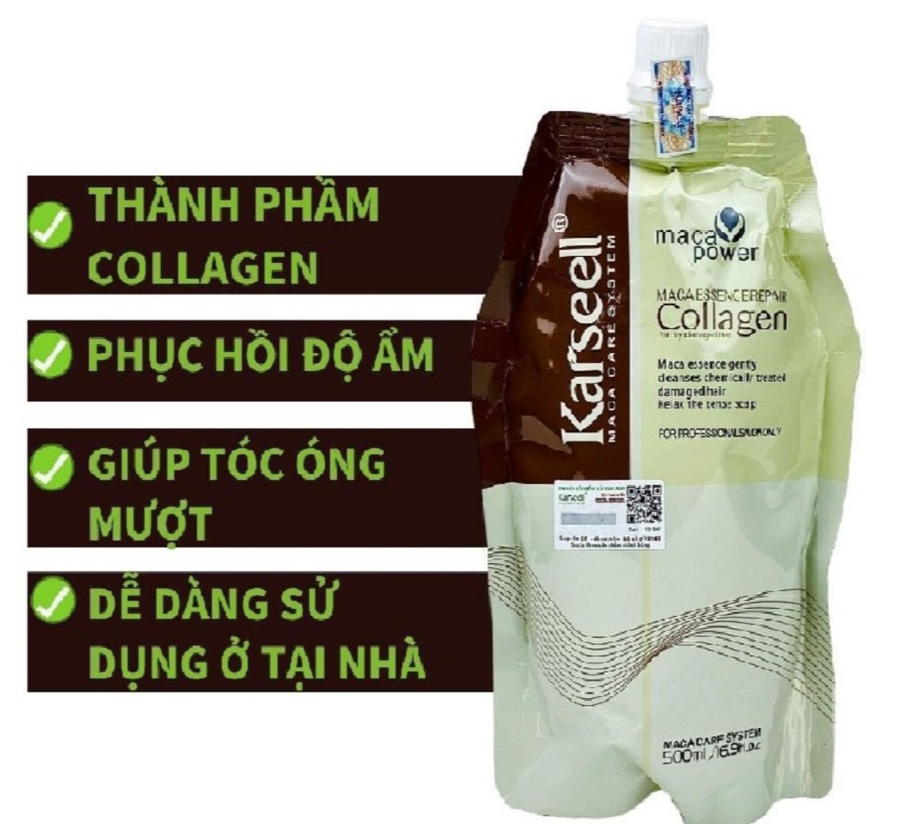 Kem ủ Tóc Karseell Maca Power Collagen 500ml Phục Hồi Hư Tổn Hấp ủ Tóc Thẳng Mượt Bổ Xung