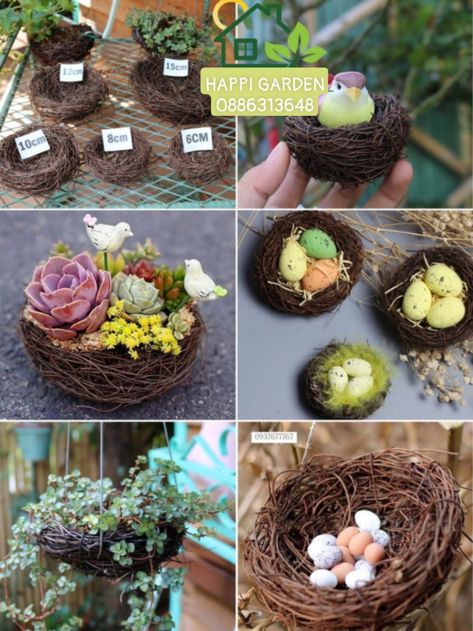 Tổ chim handmade làm từ gỗ mây hàng dầy dặn derco tổ chim trứng chim mô ...