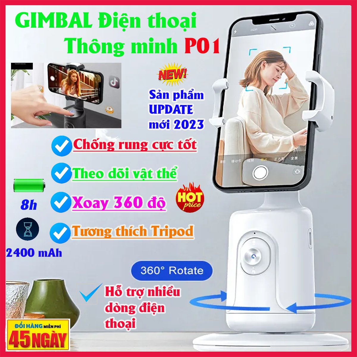 Gậy quay video P01 Gimbal điện thoại di động Gimbal điện thoại xoay 360 độ Thiết bị quay vlog ...