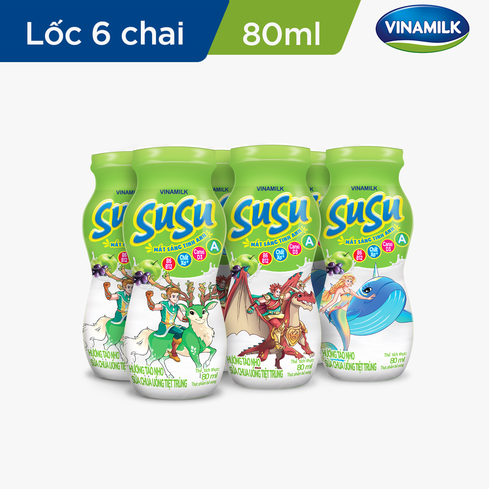 Lốc 6 Chai 80ml Sữa Chua Uống Susu IQ Hương Cam - Dâu - Phô Mai - MixASale