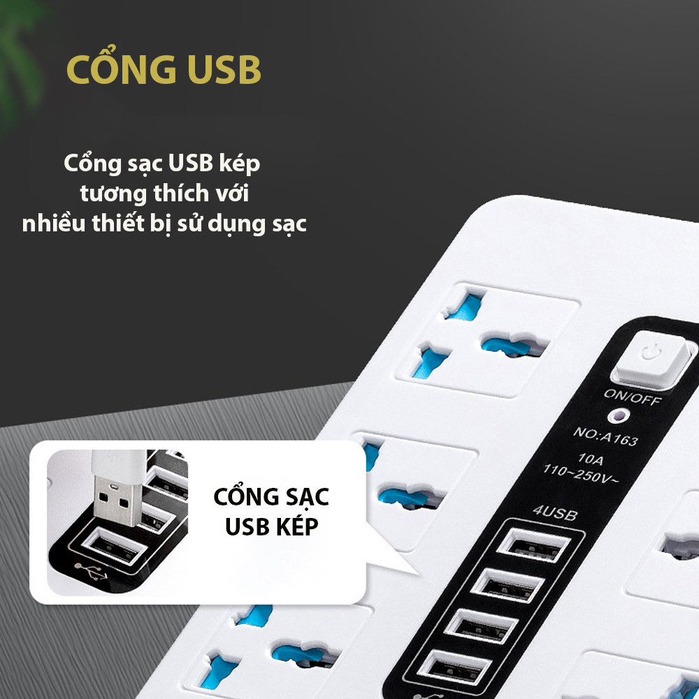Ổ Cắm Điện Đa Năng Chống Giật Chịu Tải 2500W Gồm 6 Ổ Cắm Tích Hợp 4 ...