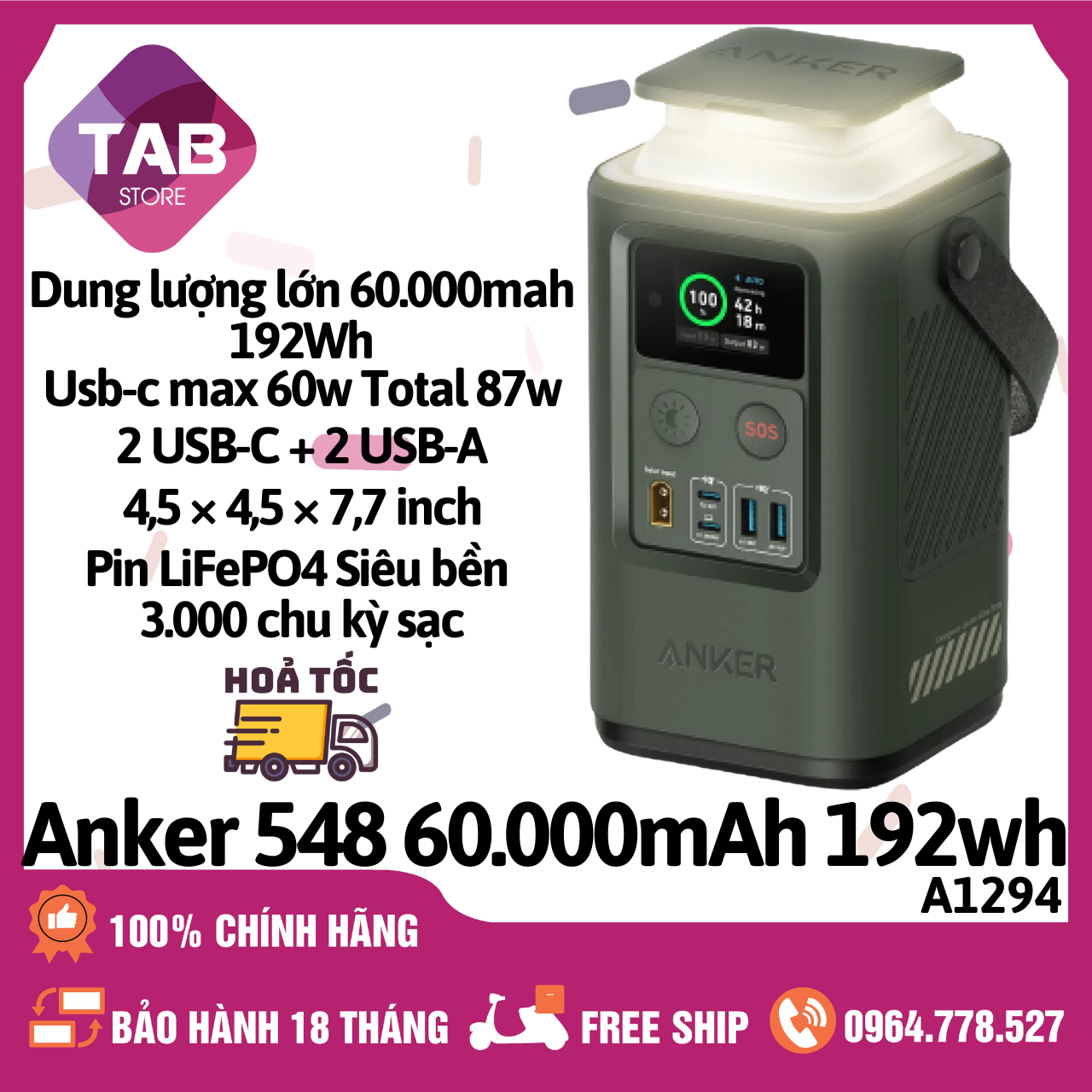 Sạc Dự Phòng Anker 548 60.000mAh 192Wh 2A+2C 87w A1294 - Bảo Hành 18 ...