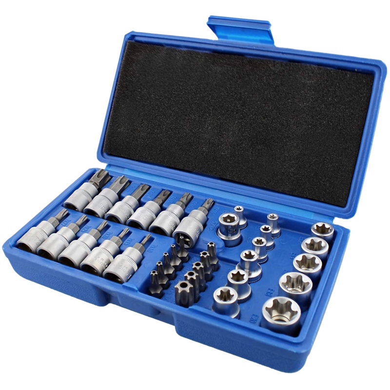34Pcs Torx Socket Set Triple Square Socket Set Torx Bit Socket Set Star ...