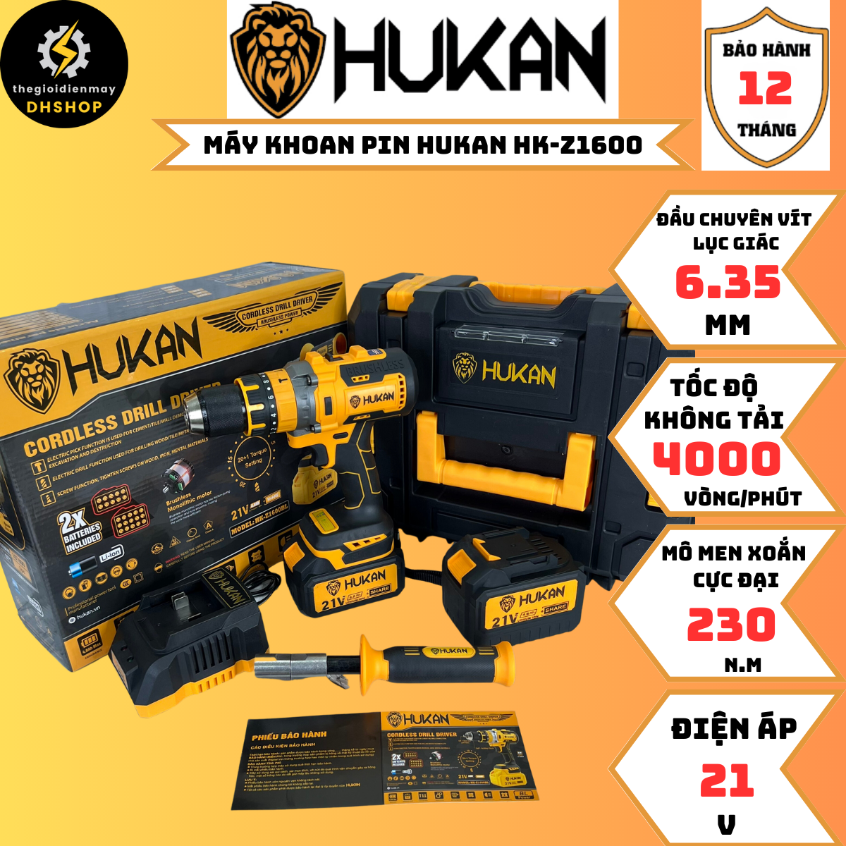 [CHÍNH HÃNG] Máy Khoan Pin Hukan HK-Z1600 Lực Siết 100N.m Động Cơ ...