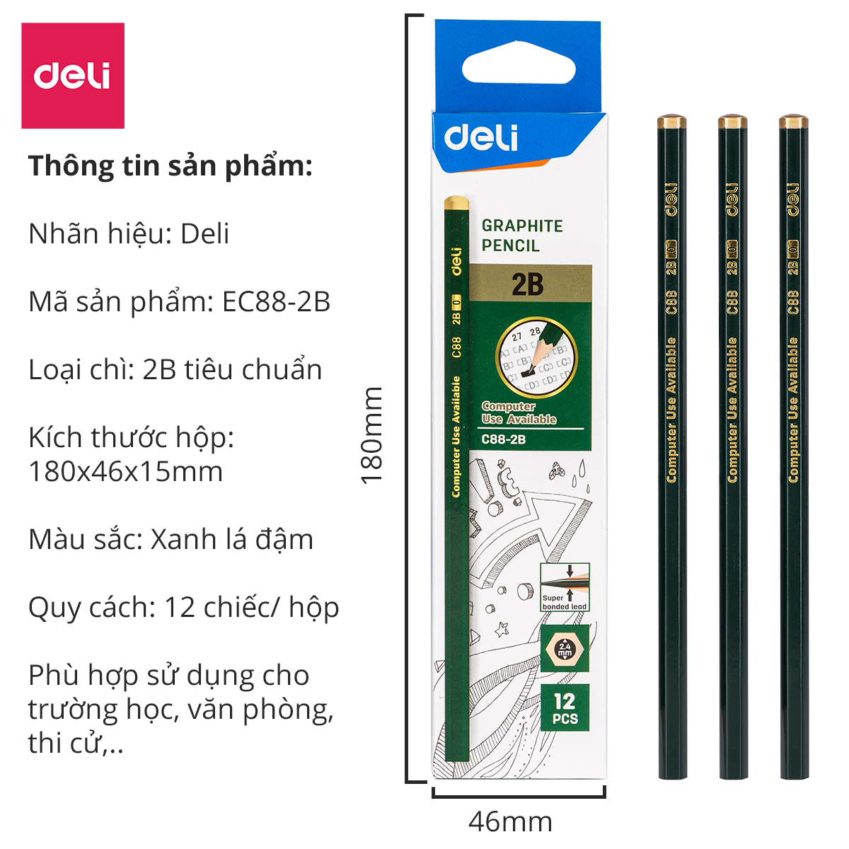 Bút Chì Gỗ Học Sinh Hộp 12c 2b Deli Nhạy Với Máy Chấm Thi Nét đậm