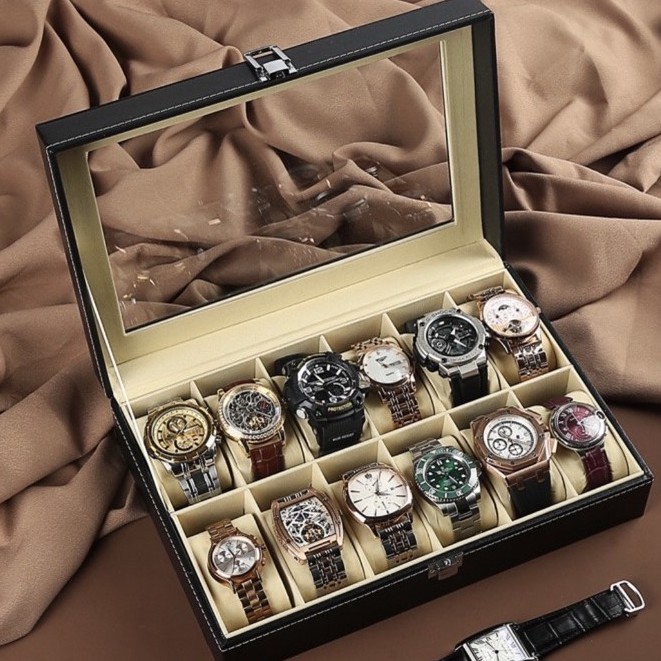 Hộp đựng đông hồ 12 ngăn bằng da cao cấp, Hộp đựng đồng đồng hồ và ...