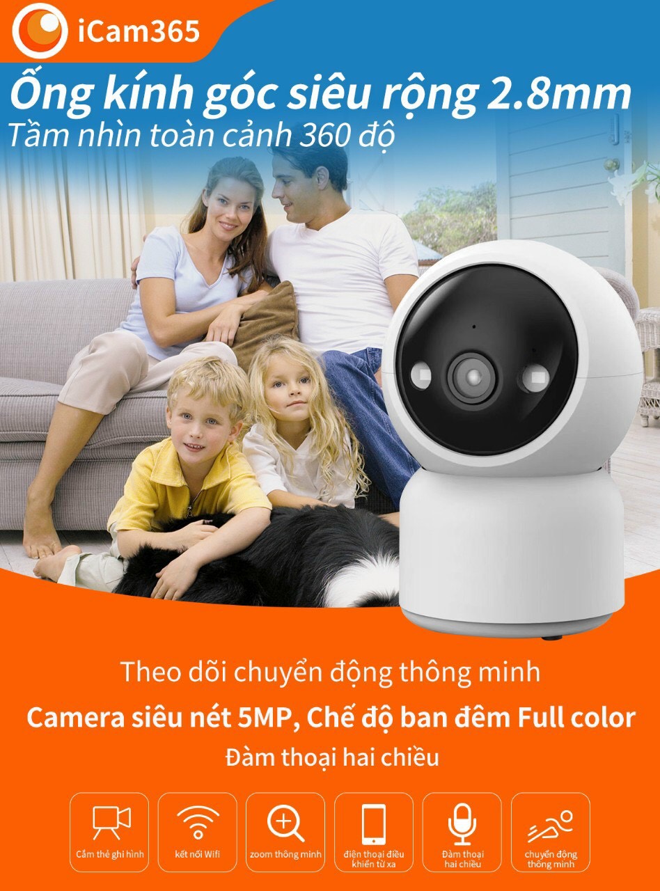 CAMERA WIFI ICAM 365 5,0MPX, HÌNH ẢNH CHÂN THỰC, ĐÀM THOẠI 2 CHIỀU, XEM ...