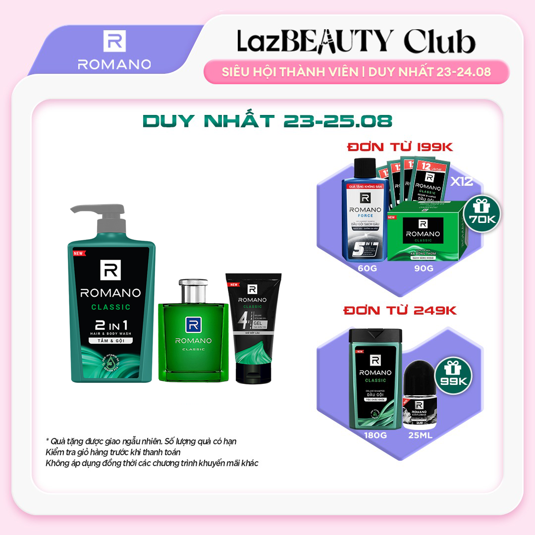 Combo Romano Classic gồm Tắm Gội 2trong1 650g Nước Hoa 50ml và Gel Vuốt ...